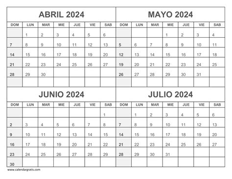 Calendario Junio Y Julio