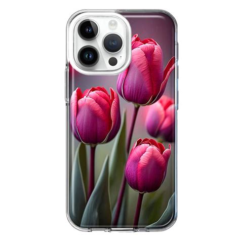 For Apple IPhone Pro Max Pink Tulip Flowers Floral Hybrid Protective Phone Case Cover Etsy