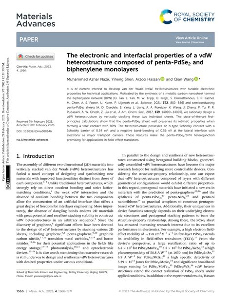 Pdf The Electronic And Interfacial Properties Of A Vdw