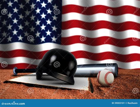 Baseball Bat With Helmet And American Flag Stock Illustration