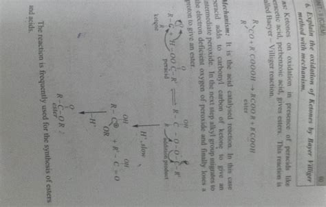 6 Explain The Oxidation Of Ketones By Bayer Viliger Method With Mechanis