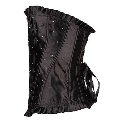 Burlesque Gothic Satin Ruffle Trim Overbust Corset With Rebelsmarket