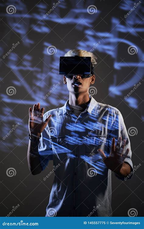 Learning Science With Augmented Reality Stock Image Image Of Africanamerican Neon 145557775
