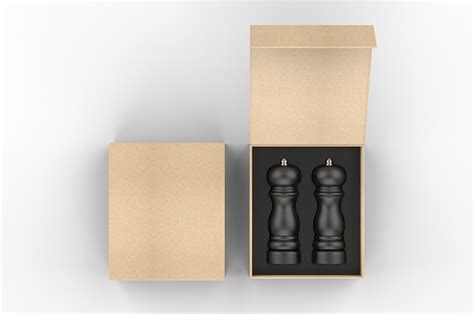 브랜딩을 위한 빈 소금과 후추 분쇄기 선물 세트 상자 3d 렌더링 그림 0명에 대한 스톡 사진 및 기타 이미지 0명 3차원