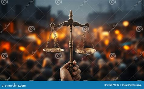 International Justice Day Hand Holding Scales Amidst Diverse Crowd On