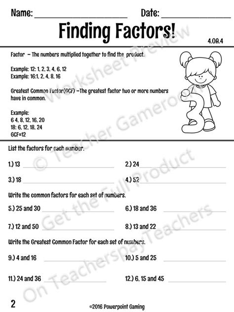 Factors And Greatest Common Factors Worksheet