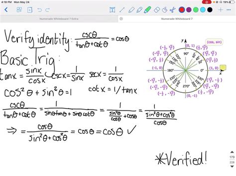 solved in each problem verify the given trigonometric identity cosθ