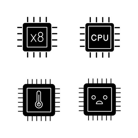 Processors Glyph Icons Set Octa Core CPU Processors Microprocessor Temperature Sad Chip
