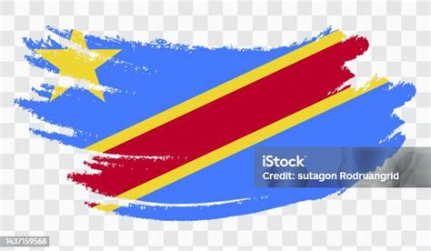 콩고 민주 공화국 국기와 함께 그런 지 브러시 스트로크 수채화 그림 깃발 포스터 국기의 배너 스타일 수채화 그리기 투명한 배경에 격리된 벡터입니다 가리기에 대한 스톡 벡터