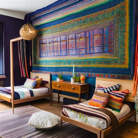 5 A Bohemian Inspired Bedroom With Colorful Tapestries Floor Pillows