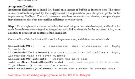 Solved Assignment Details Implement Shellsort For A Linked
