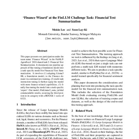 ‘finance Wizard At The Finllm Challenge Task Financial Text Summarization Acl Anthology