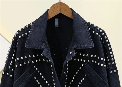 Женская джинсовая куртка Новая черная джинсовая куртка женское джинсовое пальто с заклепками в