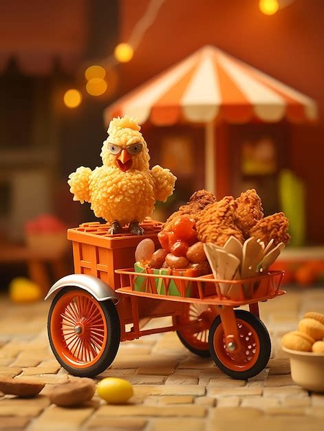 Premium Ai Image 3d Render Of Toy Chicken And Waffle Cart Bike With