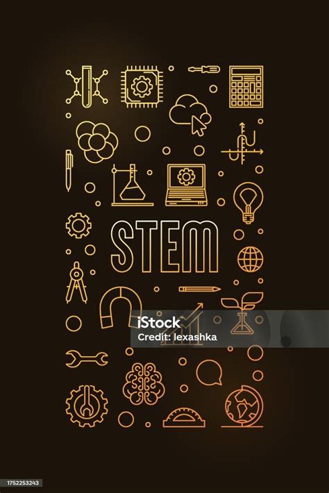 과학 기술 공학 및 수학 컬러 그림입니다 Stem 벡터 가는 선 세로 배너 Stem 주제에 대한 스톡 벡터 아트 및 기타 이미지