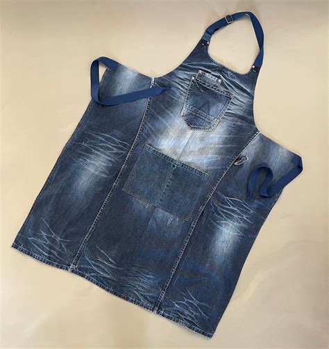Upcycled Denim Apron With Pockets Long Jeans Apron Recycled Blue Apron
