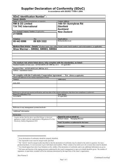 Supplier Declaration Of Conformity Sdoc