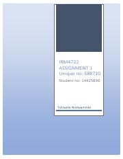IRM4722 ASSIGNMNENT Pdf IRM4722 ASSIGNMENT 1 Unique No 588710