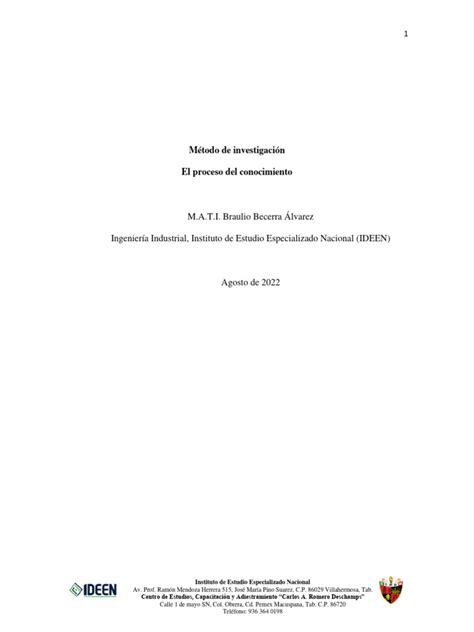 El Proceso Del Conocimiento Metodología De La Investigación Pdf
