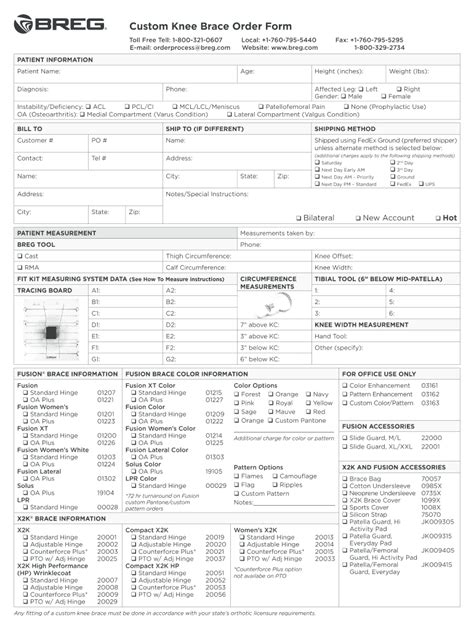 Breg Custom Knee Brace Order Form Fill Online Printable Fillable