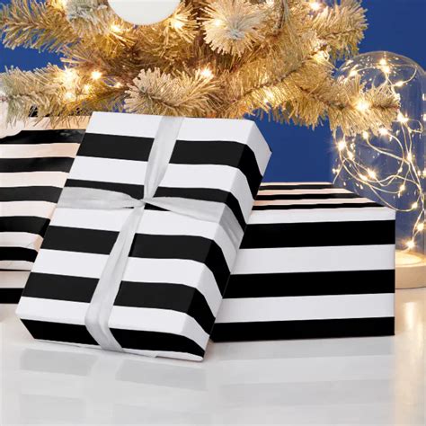 Elegant Christmas Black And White Striped Wrapping Paper Zazzle