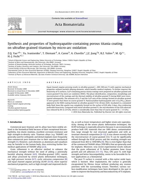 Pdf Mao Prepared Hydroxyapatite Coating On Ultrafine Grained Titanium