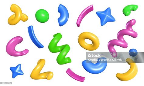 파티 색종이 조각 3d 모양 광택 있는 다채로운 추상 3d 얼룩 색종이 조각과 별이 소용돌이칩니다 현대 3d 만화 현실적 렌더링 벡터 절연 생일 선물 초대장 세트 3차원