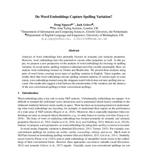 Do Word Embeddings Capture Spelling Variation Acl Anthology
