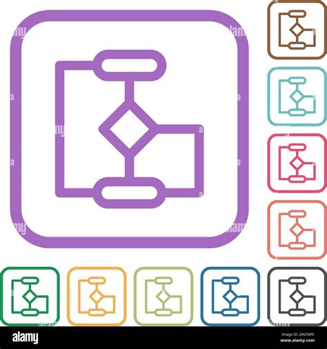 Flow Chart Outline Simple Icons In Color Rounded Square Frames On White Background Stock Vector