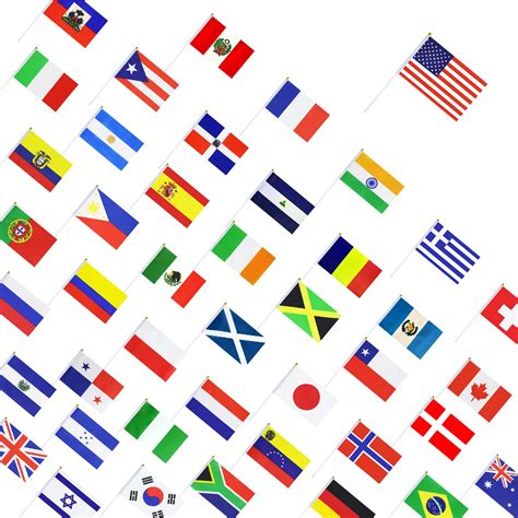 100 Pack Small Mini International World Country Flags Hand Held Flags