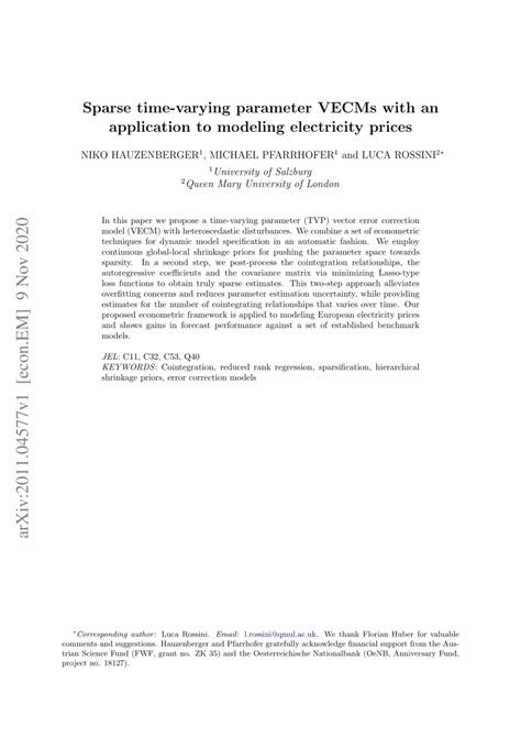 Pdf Sparse Time Varying Parameter Vecms With An Application To