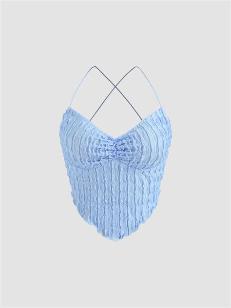 Knit Fabric Lettuce Trim V Neck Knit Crop Cami Top For Daily Casual