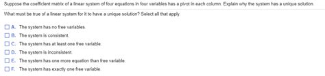 solved suppose the coefficient matrix of a linear system of