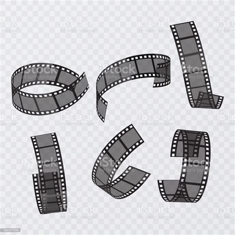 투명 한 배경에 격리 된 벡터 필름 스트립의 집합입니다 3d 벡터 일러스트레이션이 있는 오래된 필름 스트립 영화에 대한 스톡