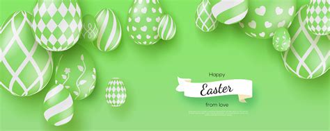 행복 한 부활절입니다 현대적인 스타일에 3 차원 부활절 달걀으로 크리에이 티브 배너 트렌디한 최소한의 녹색 색상입니다 3d 계란 다른 부활절 패턴 장식 초대 커버에 대 한