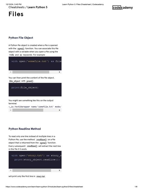 Learn Python 3 Files Cheatsheet Codecademy Pdf Computer Programming Software Engineering