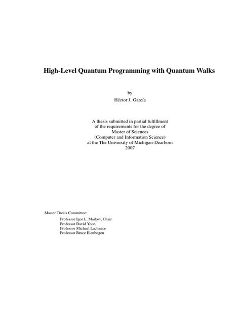 High Level Quantum Programming With Quantum Walks By H Ector J Garc Ia Pdf Vector Space