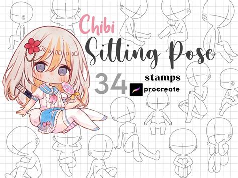 Procreate Chibi Pose Stamp Brushes 34 Procreate Chibi Sitting Poses