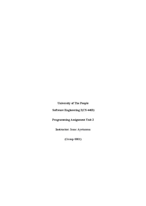 Software Enginerring Programming Assignment Unit 3 University Of The