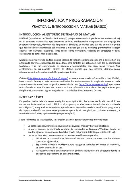 Primera Práctica Matlab Inform¡tica Y Programaci”n Pr¡ctica 1