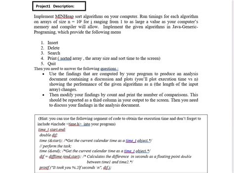 Project1 Description Implement MINHeap Sort Chegg
