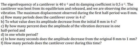 Solved The Eigenfrequency Of A Cantilever Is 40s 1 ﻿and Its