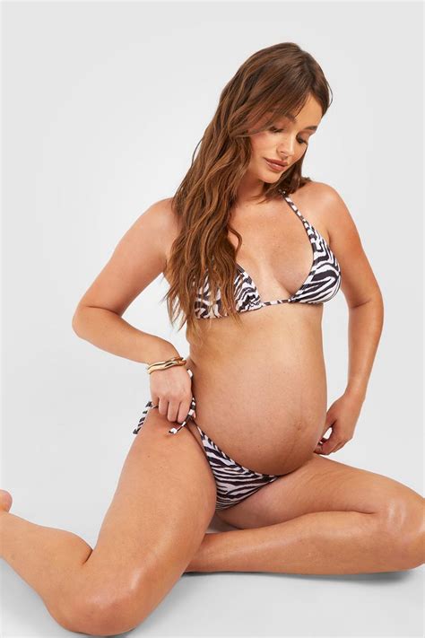 Maternity Zebra Tie Side Bikini Boohoo Uk