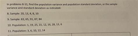 Solved In Problems 8 11 Find The Population Variance And