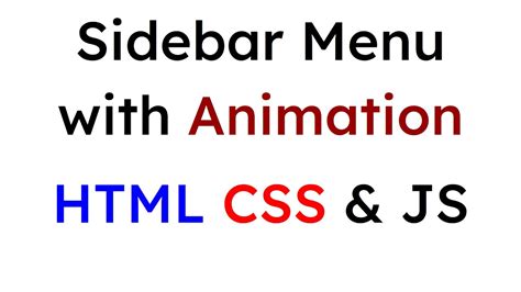 Sidebar Menu With Animation Or Effect Using Html Css And Javascript Youtube