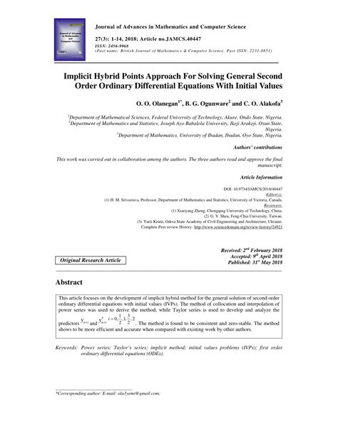 Pdf Implicit Hybrid Points Approach For Solving General Second Order