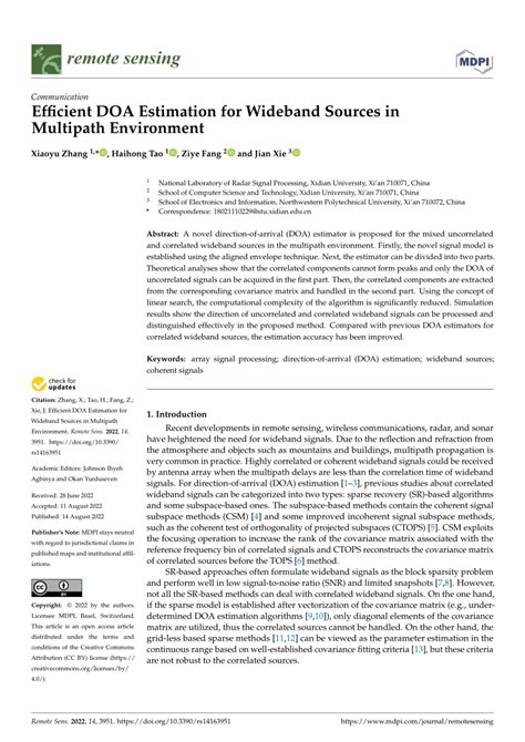 Pdf Efficient Doa Estimation For Wideband Sources In Multipath Environment