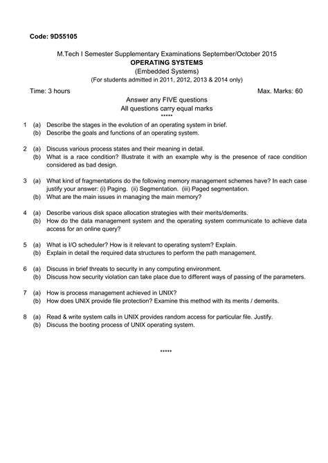 Operating Systems Previous Question Papers Pdf Operating Systems
