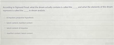 Solved According To Sigmund Freud What The Dream Actually Chegg