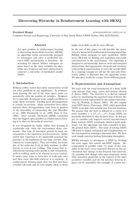 Pdf Discovering Hierarchy In Reinforcement Learning With Hexq
